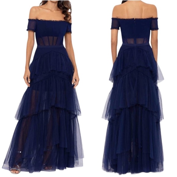 Betsy & Adam | Dresses | New Betsy Adam Long Corset Tiered Mesh ...